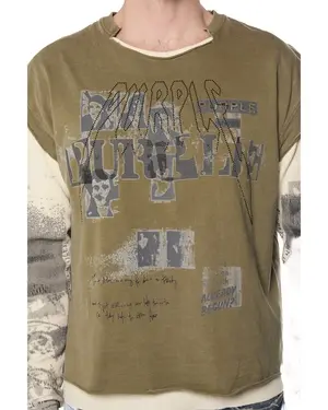 PURPLE BRAND Two Layer Distressed Graphic Cotton T-shirt