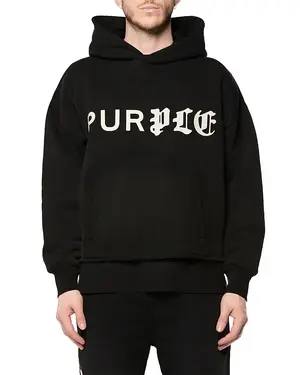 PURPLE BRAND Old English Fleece Cotton Logo Hoodie - Black