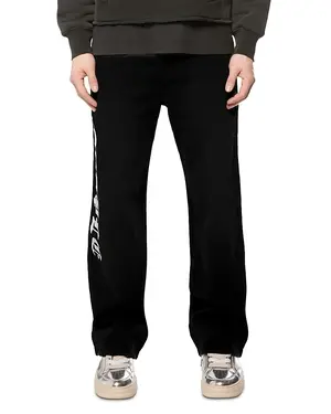 PURPLE BRAND Old English Straight Fit Logo Cotton Pants - Black