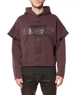 PURPLE BRAND Tactical Layer Logo Graphic Cotton Hoodie - Brown