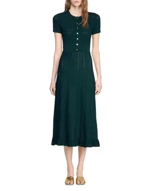 Sandro Orianne Pointelle Knit Midi Dress