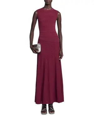 Sandro Samantha Pointelle Knit Maxi Dress - Bordeaux