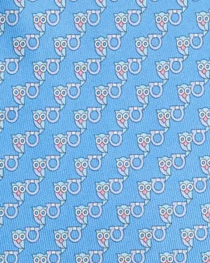FERRAGAMO Silk Classic Owl Gancini Neck Ties - F. Azzurro