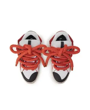 LANVIN Leather Curb Snake Sneakers - Black/orange