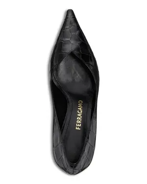 FERRAGAMO Desi Croc-embossed Pointed Pumps