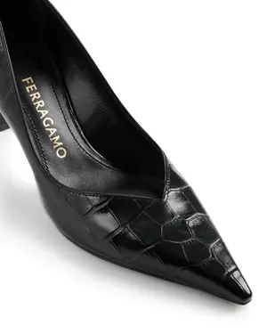 FERRAGAMO Desi Croc-embossed Pointed Pumps