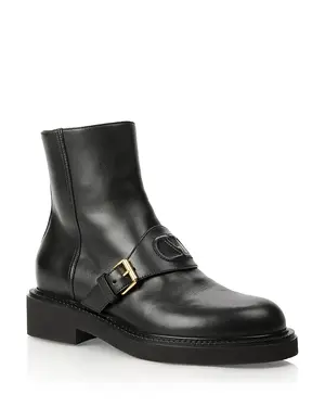 Valentino Garavani Vlogo Leather Buckled Booties