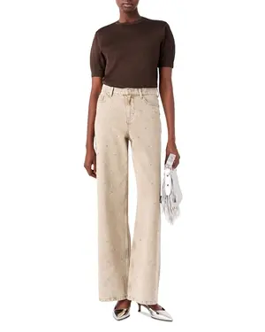 Maje Pantastrass Rhinestone Trim Wide Leg Jeans