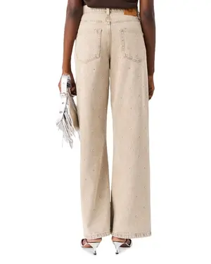 Maje Pantastrass Rhinestone Trim Wide Leg Jeans