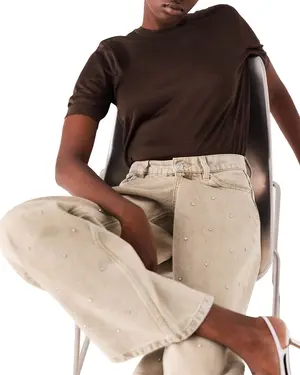 Maje Pantastrass Rhinestone Trim Wide Leg Jeans