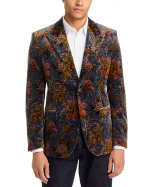 Etro Regular Fit Velvet Floral Print Jacket - Printed Azure Base