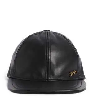 Borsalino Leather Baseball Cap - Black