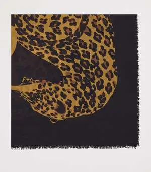Saint Laurent Wool Leopard Cassandre Scarf - Black