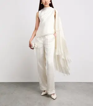 SELF-PORTRAIT Satin Fringe-scarf Top