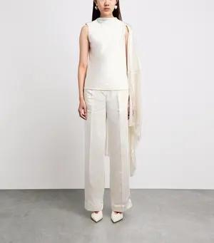 SELF-PORTRAIT Satin Fringe-scarf Top