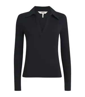 ME+EM Organic Cotton Long-sleeve Polo Shirt - Navy