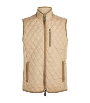 Purdey Suede-trim Quilted Gilet - Brown