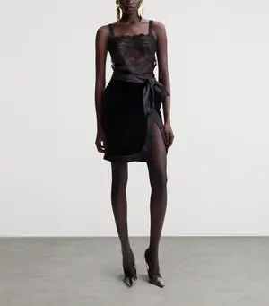 Saint Laurent Velvet-satin Bow-detail Midi Skirt