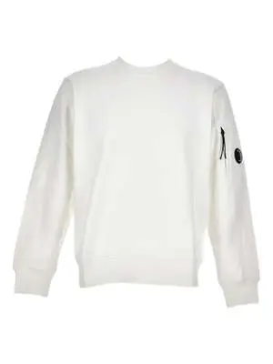 C.P. COMPANY 100% Cotton Crewneck Sweatshirt With Sleeve Lens Detail And Zip Pocket - Bianco