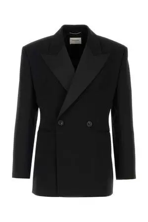 Saint Laurent Double-breasted Textured Blazer Jacket - Noir
