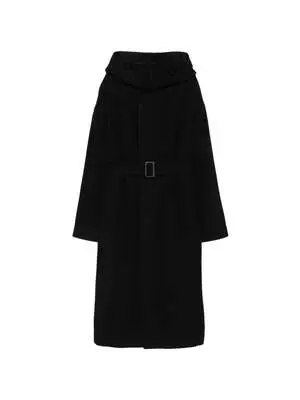 Rick Owens Slouchy Hood Virgin Wool Belted Jacket - Nero