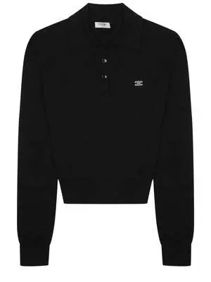 Celine Logo Cotton Polo Sweater - Black