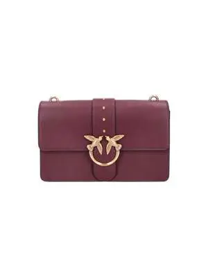 Pinko Leather Shoulder Bag With Bird Buckle - Red