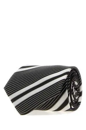 Saint Laurent Embroidered Jacquard Tie, 7 Cm - Stripped