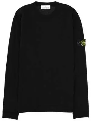 Stone Island Regular Fit Cotton Sweater With Patch Logo - Black