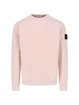 Stone Island Crewneck Sweatshirt With Fleece Lining And Badge Detail - Rosa