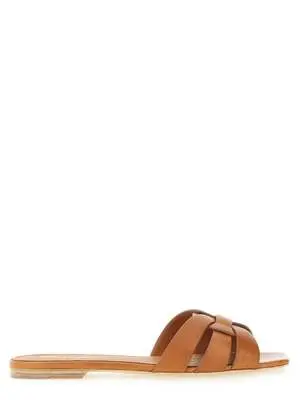 Saint Laurent Saint Laurent Leather Tribute Flat Sandals Buff