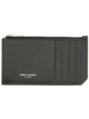 Saint Laurent Logo Calfskin Zip Card Case