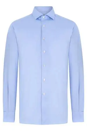 SLOWEAR Lightweight Cotton Button-front Shirt With Classic Collar - Light Blue