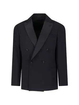 Giorgio Armani Double-breasted Wool Blazer - Black