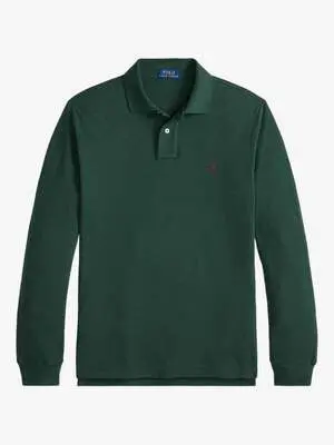 Polo Ralph Lauren Ribbed Polo Collar Slim-fit Long-sleeve Shirt With Two-button Placket - Verde