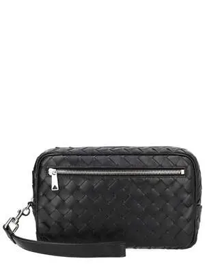 Bottega Veneta Mini Leather Crossbody Pouch Clutch With Belt Strap 15.5 X 25 X 6.5 Cm - Black