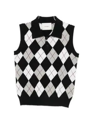 LISA YANG Cashmere Diamond Print Polo Shirt - Nero