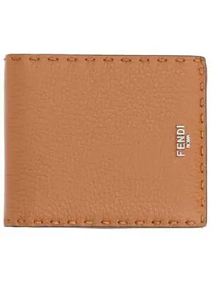 Fendi Selleria Mini Leather Wallet, 9 X 10 X 1 Cm - Brown