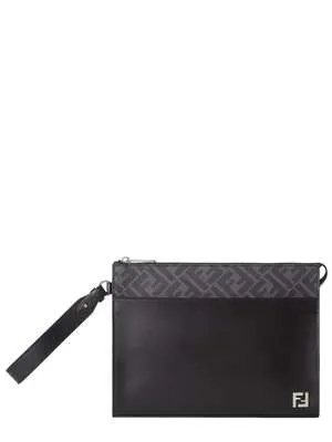 Fendi Squared Ff Mini Leather Clutch - Black
