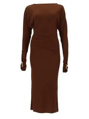 Max Mara Viscose Draped Gown With Statement Draping - Brown