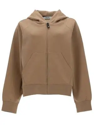 Max Mara Zip-front Hoodie Sweatshirt With Drawstring Hood - Beige