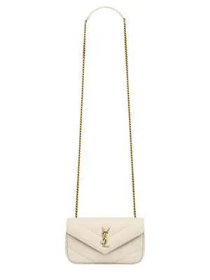 Saint Laurent Loulou Mini Lamb Leather Crossbody Bag - Ivory