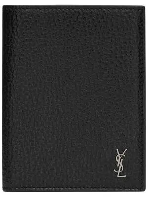 Saint Laurent Mini Card Case In Calf Leather, 11 X 8 X 2 Cm - Black