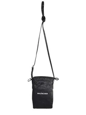 Balenciaga Mini Crossbody Leather Phone Pouch - Black