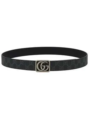 Gucci Reversible Leather Belt With Gg Marmont Detail - Black