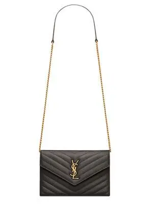 Saint Laurent Envelope Cassandre Mini Wallet On Chain, 12.5cm X 19cm X 3.5cm - Black