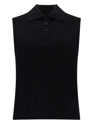 Saint Laurent Cotton Sleeveless Polo Top - Black