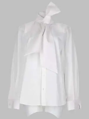 Saint Laurent Lavallière-neck Cotton Poplin Shirt - White
