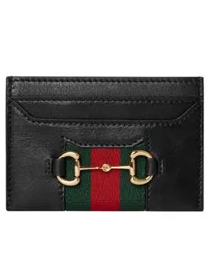 Gucci Leather Card Holder With Web Horsebit Detail - Black