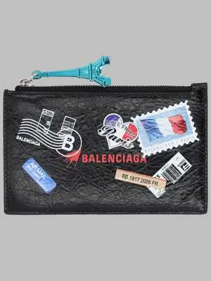 Balenciaga Mini Leather Wallet Card Holder Coin Case 7 Cm X 13.5 Cm X 2 Cm - Black
